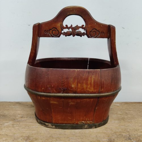 Vintage Chinese Wooden Bucket with Carved Handle 18"Hx16"x12 ...